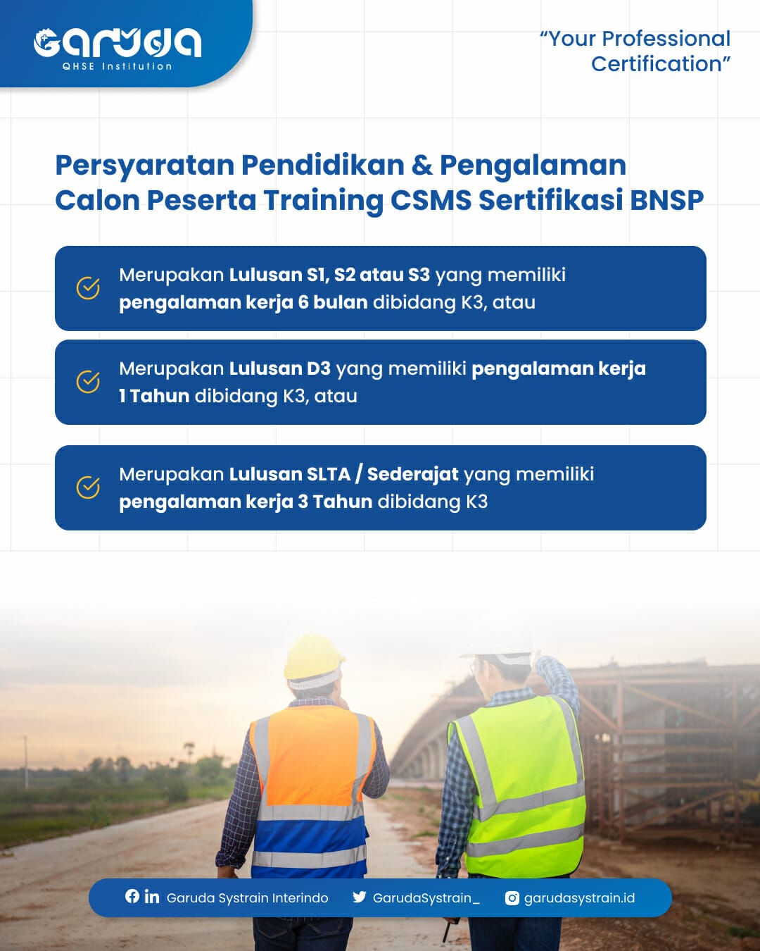 Pelatihan CSMS Sertifikasi BNSP | Garuda QHSE Institution