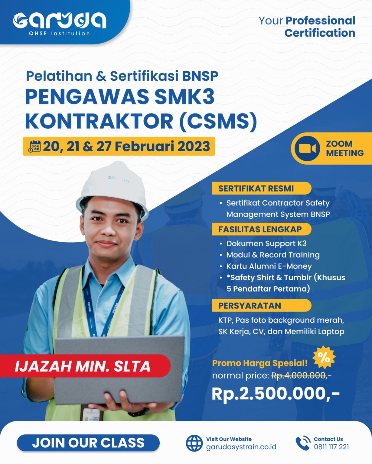 Pelatihan CSMS Sertifikasi BNSP | Garuda QHSE Institution