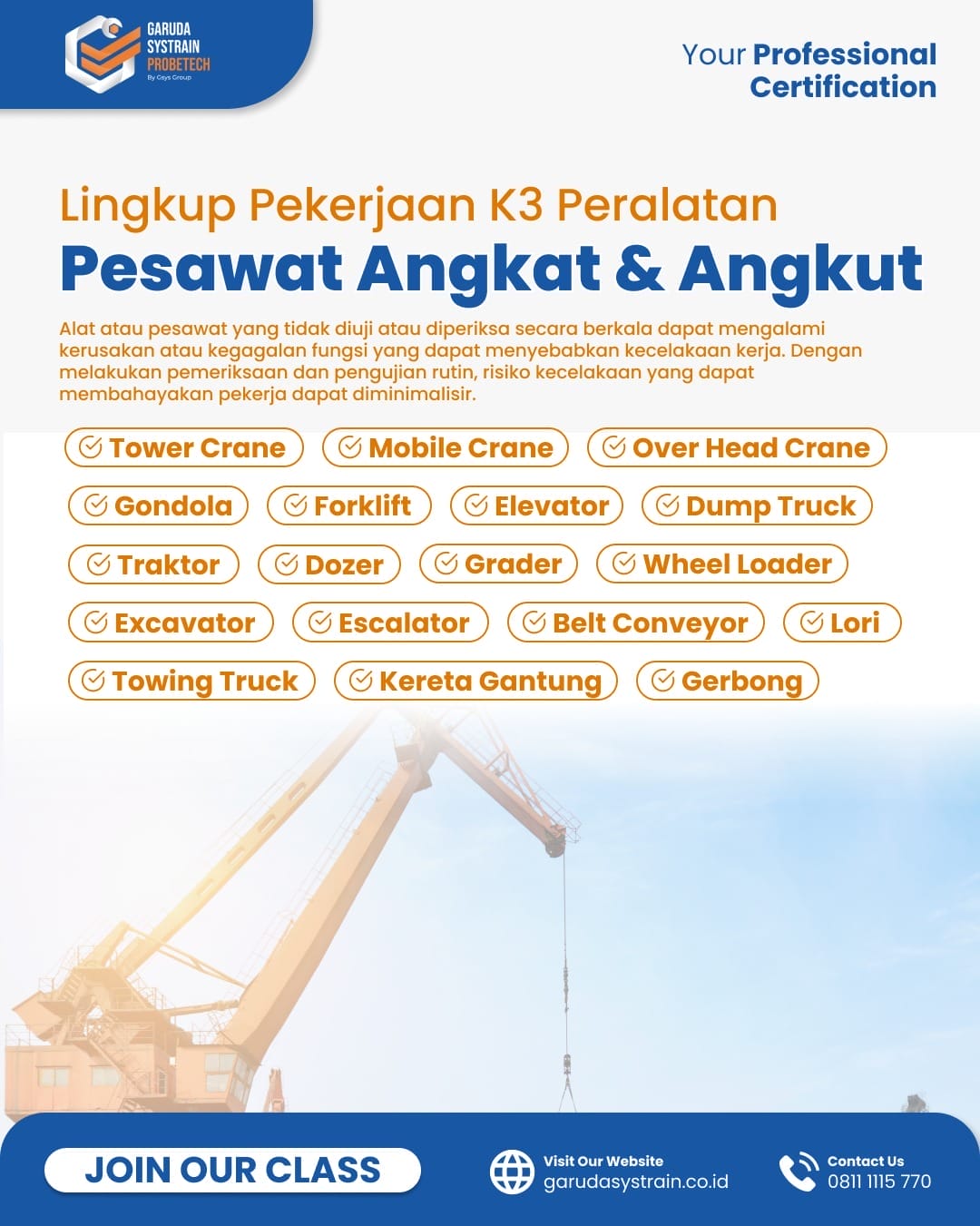 Riksa Uji Pesawat Angkat & Pesawat Angkut | Garuda QHSE Institution