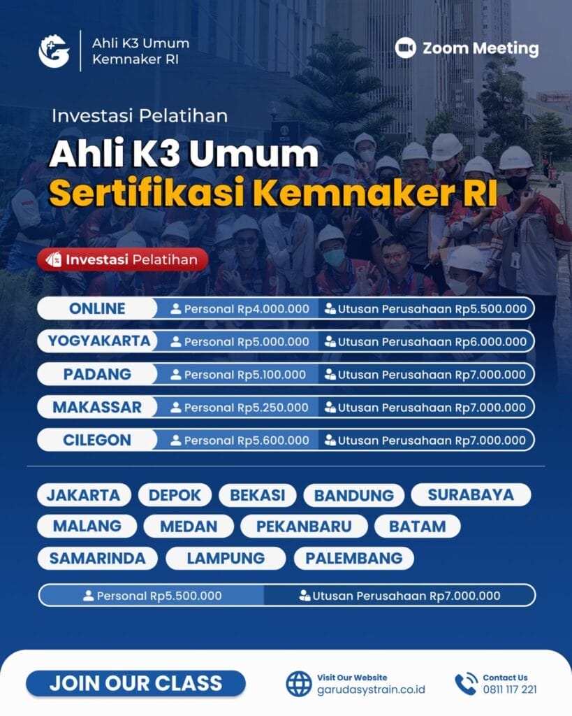 Pelatihan Ahli K3 Umum Sertifikasi KEMNAKER RI | Garuda QHSE Institution