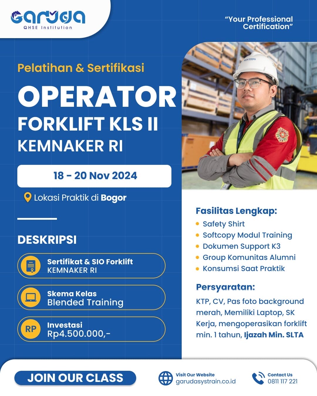 Pelatihan Operator Forklift Kelas II KEMNAKER | Garuda QHSE